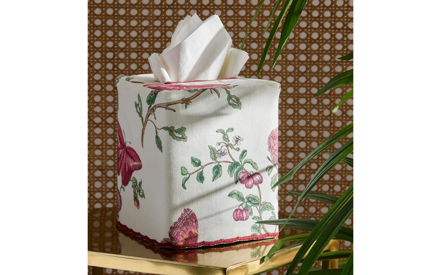 Baudin Butterfly Linen Tissue Box Cover | Matouk Luxury Linens
